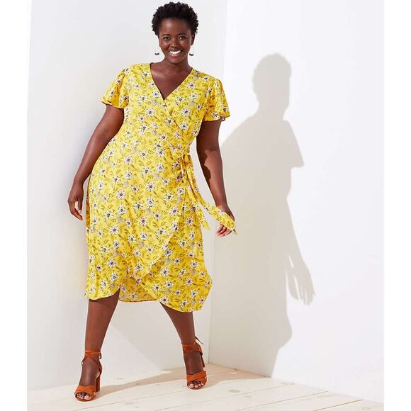 LOFT | Dresses | Loft Plus Melody Garden Shift Wrap Dress Marigold ...